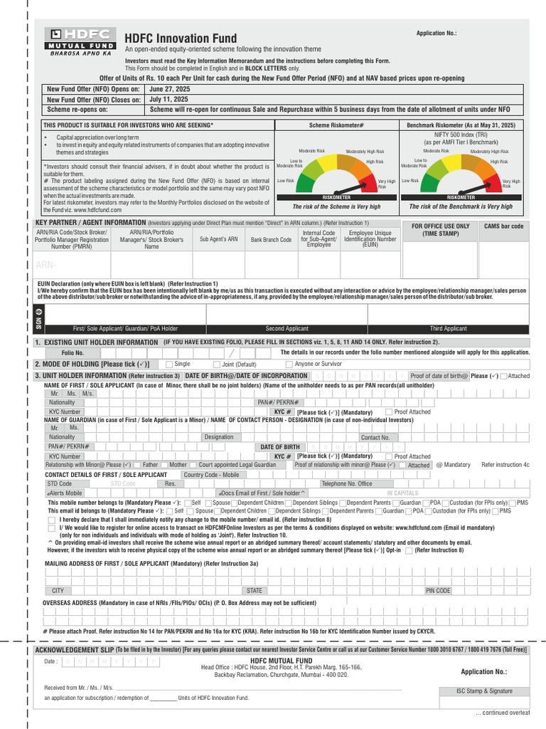 HDFC Innovation Fund NFO Application Form | PDF | Cheque | Banks