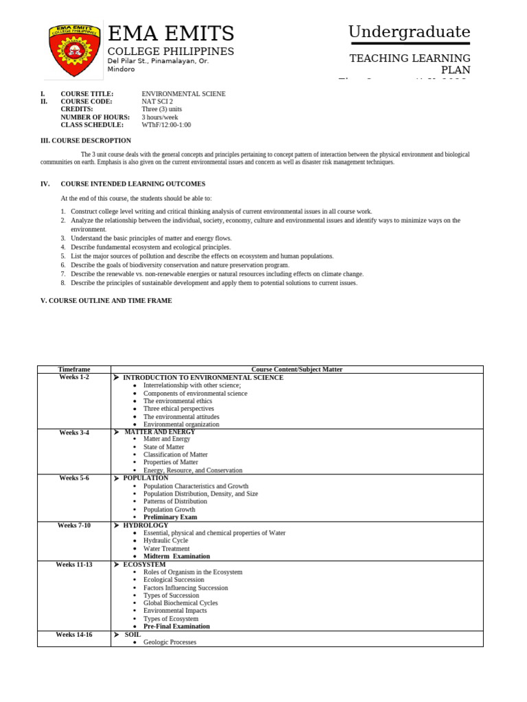 Environmental Science-Syllabus Sir JC | PDF | Ecology | Natural Environment