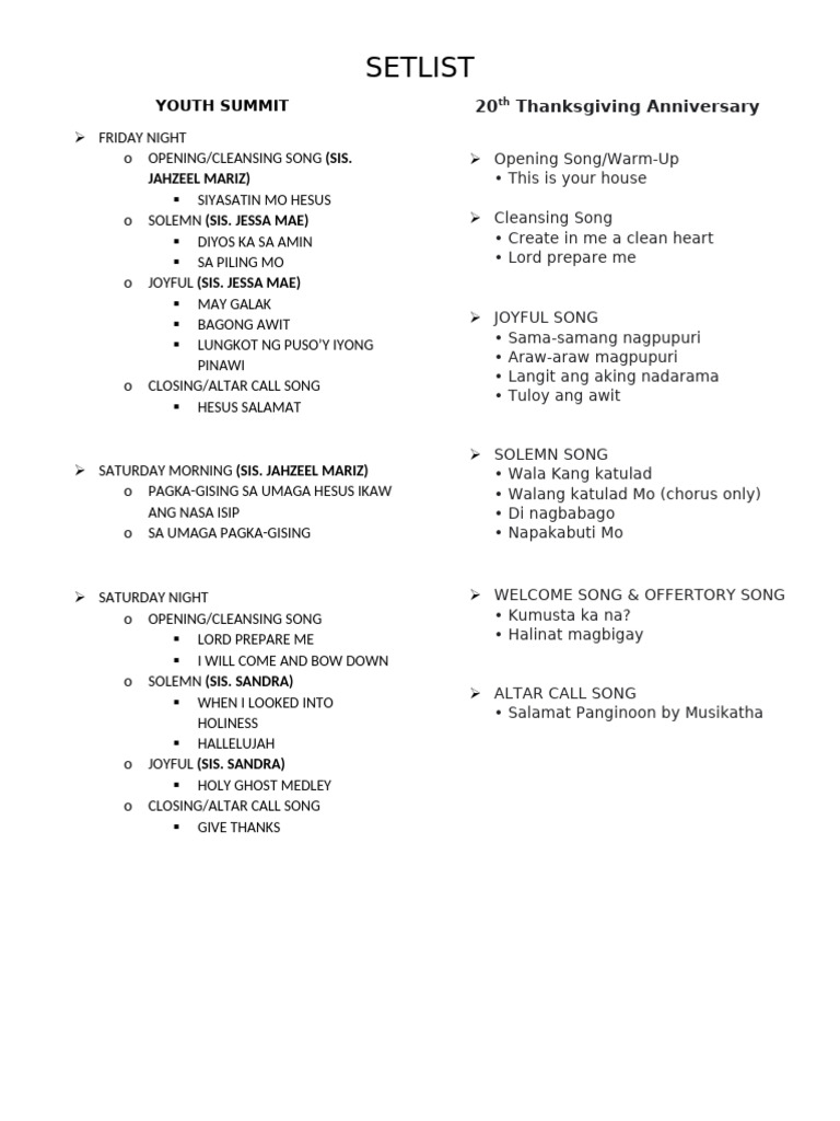 Setlist | PDF