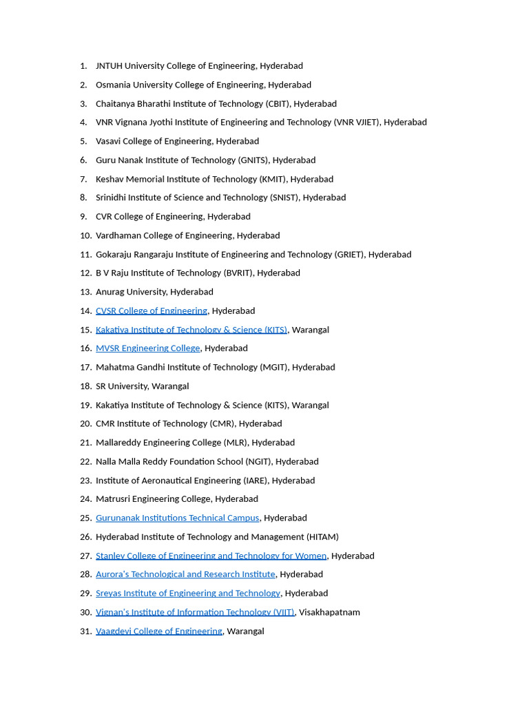 Engineering Colleges List | PDF