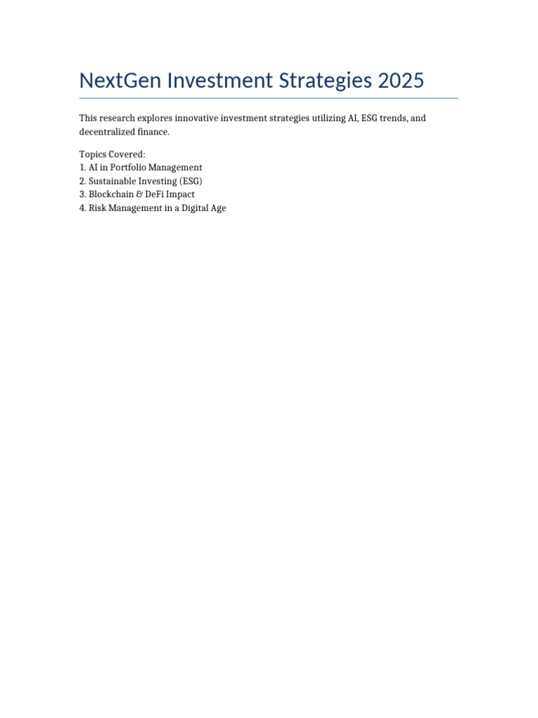 NextGen Investment Strategies 2025 | PDF