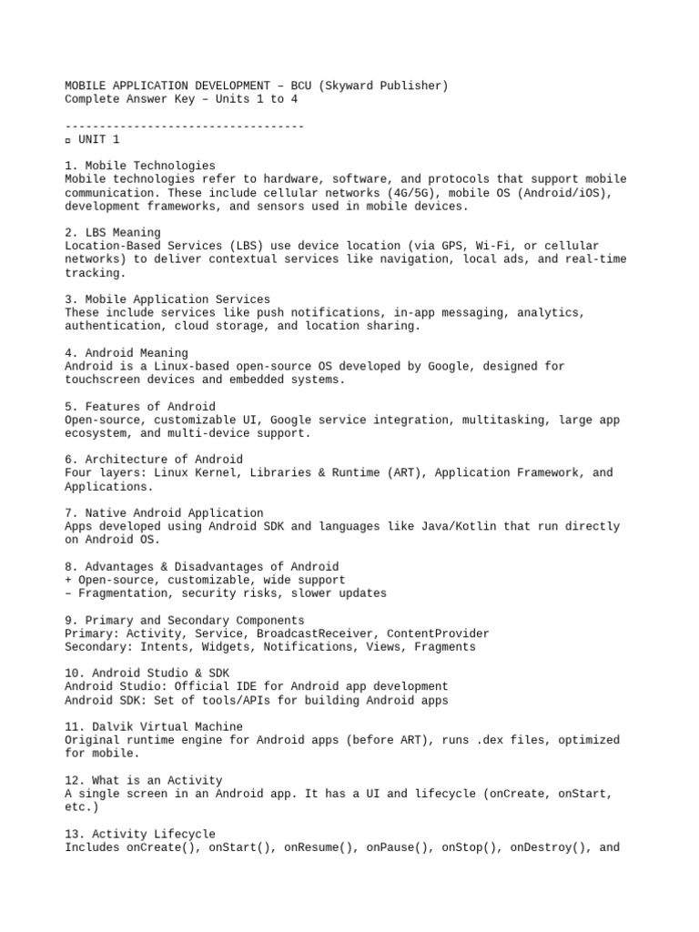 MAD BCU Full AnswerKey Units 1 To 4 | PDF | Android (Operating System) | Mobile App