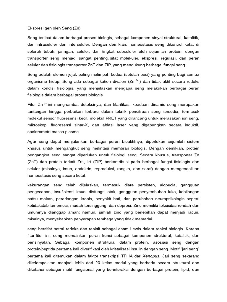 Peran Seng dalam Ekspresi Gen | PDF