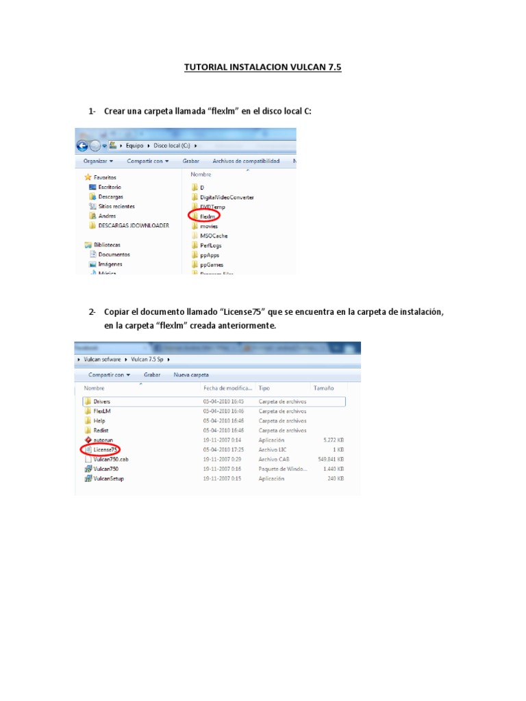 Guía de Instalación de Vulcan 7.5 | PDF | Windows 7 | Archivo de ...