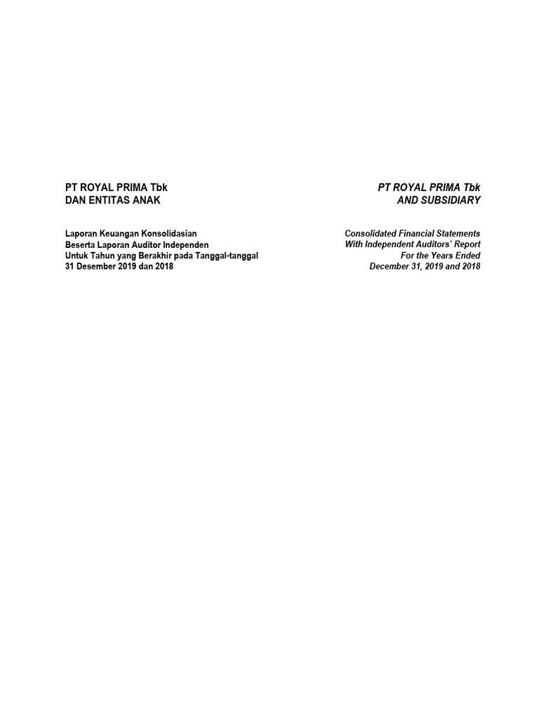 Laporan Keuangan PT Royal Prima Tbk 2019 | PDF