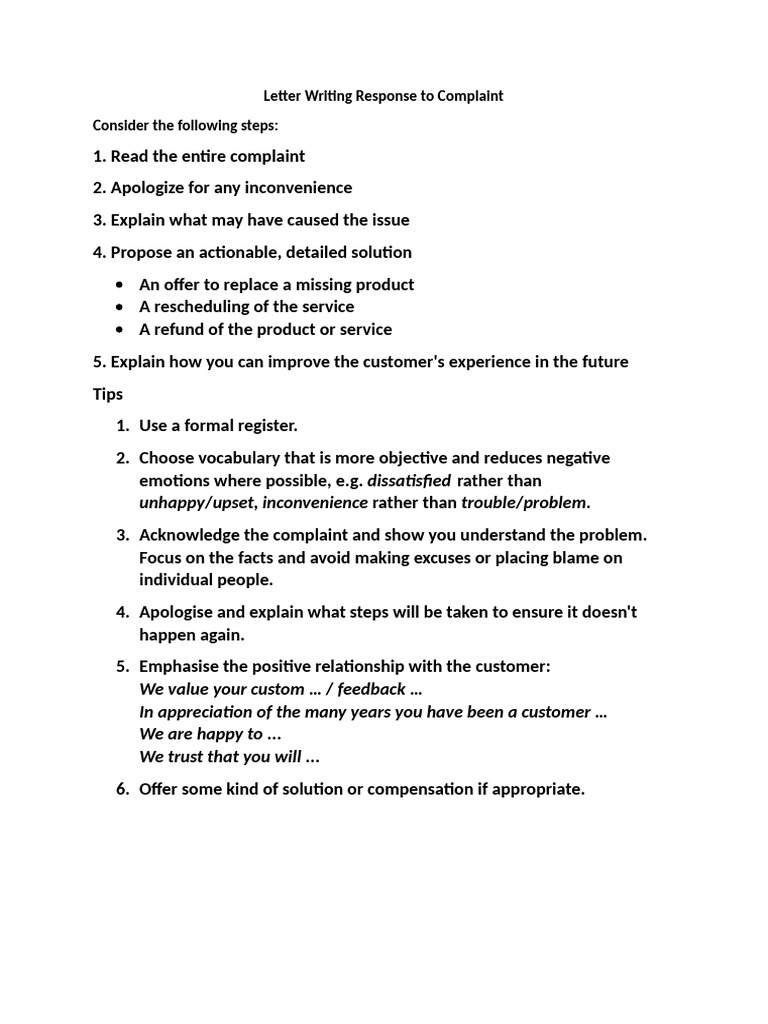 Letter Writing Response To Complaint | PDF | Psychology