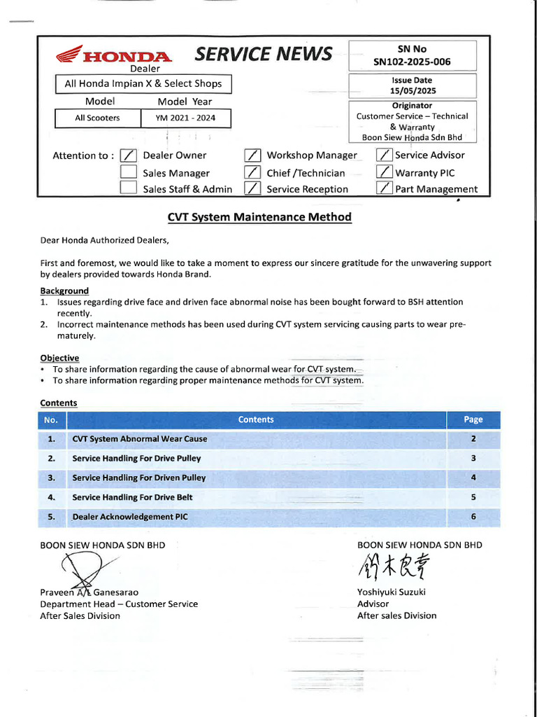 SN102-2025-006 CVT System Maintenance Method | PDF | Friction ...
