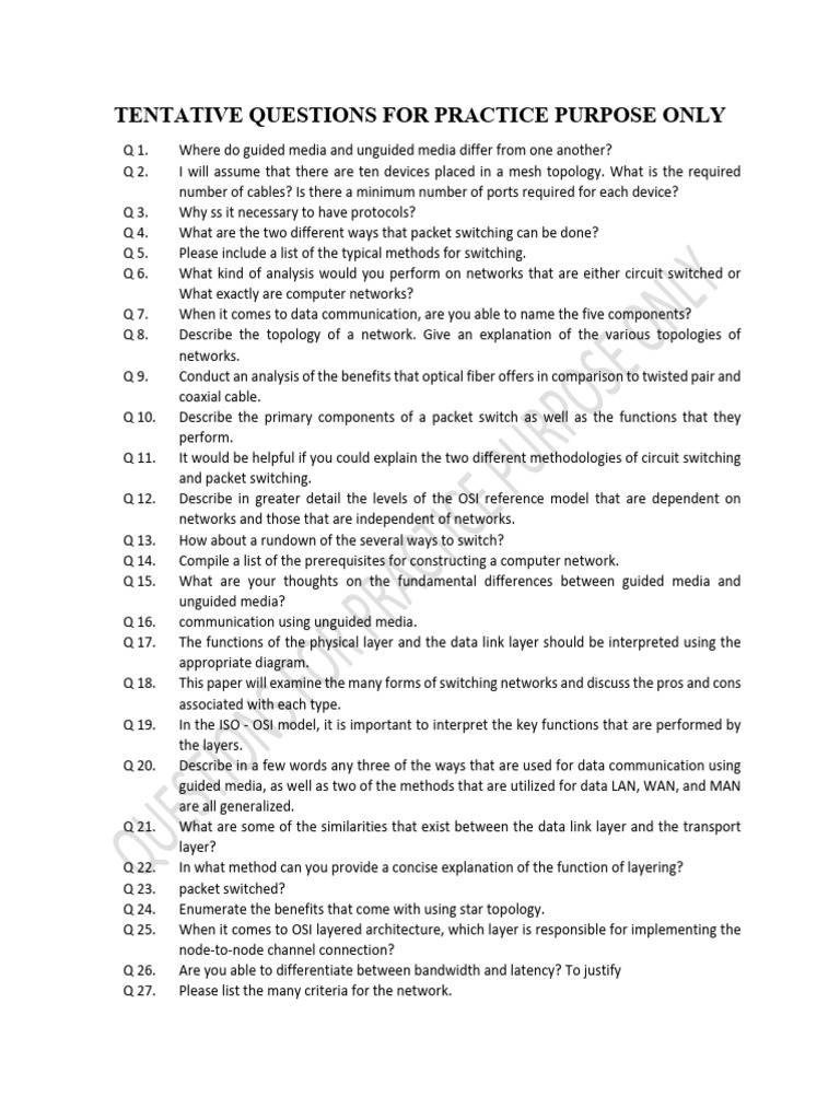 Questions For Practice | PDF | Computer Network | Network Topology