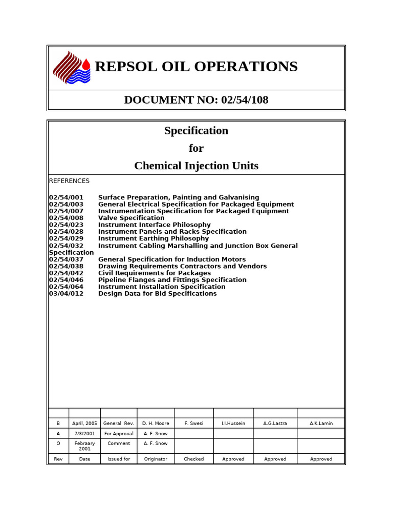Chemical Injection Unit Specifications | PDF | Pump | Specification ...