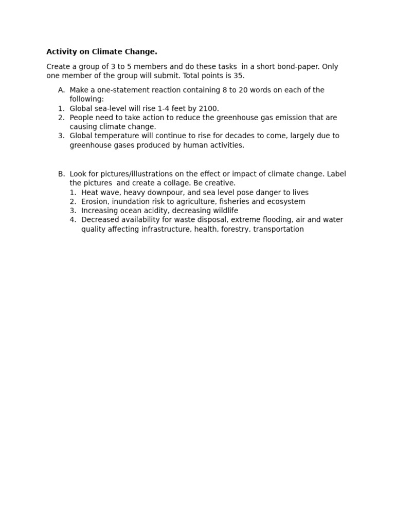 Activity On Climate Change | PDF