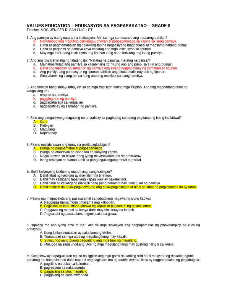 Baseline Exam - Esp 8 | PDF