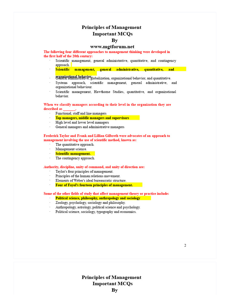 Management Principles MCQs Guide | PDF | Organizational Behavior | Business