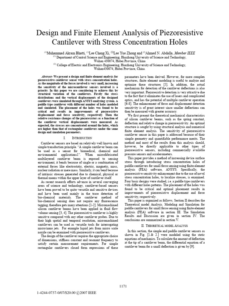 2007-Design and Finite Element Analysis of Piezoresistive Cantilever With Stress Concentration ...