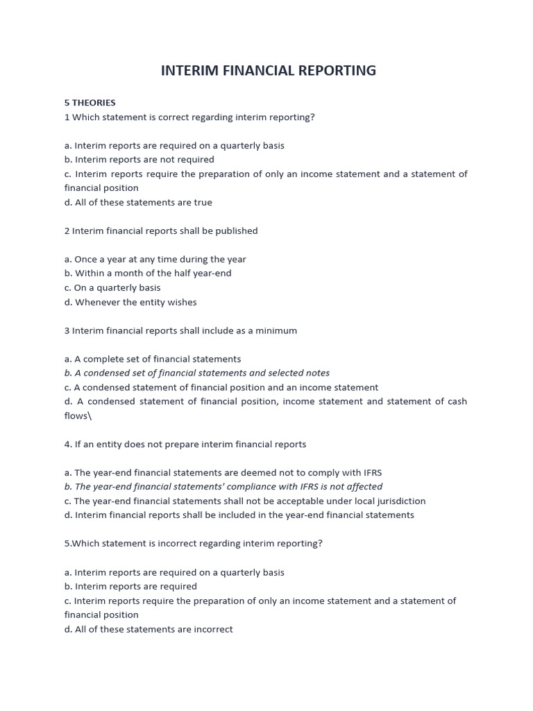 Interim Financial Reporting: 5 Theories | PDF | Option (Finance ...