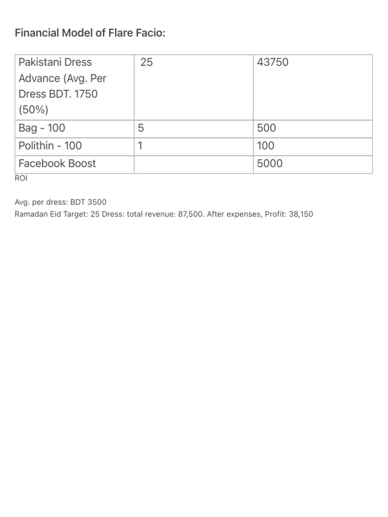 Financial Model of Flare Facio | PDF