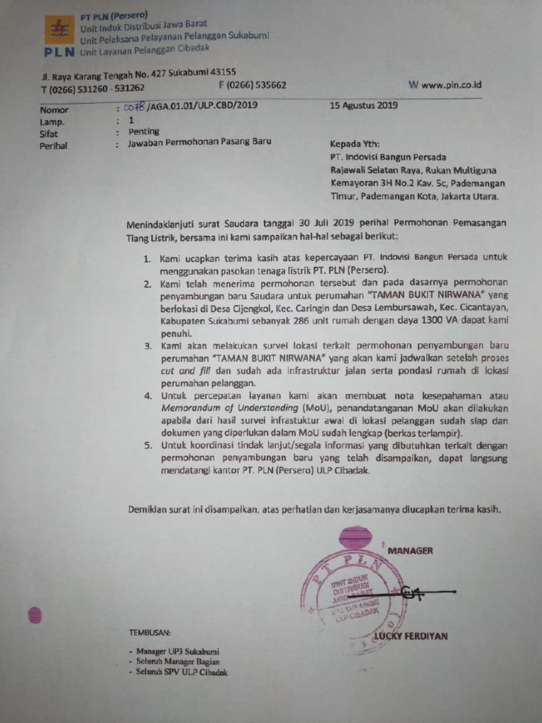 SK 001 Replied PLN No Surat | PDF