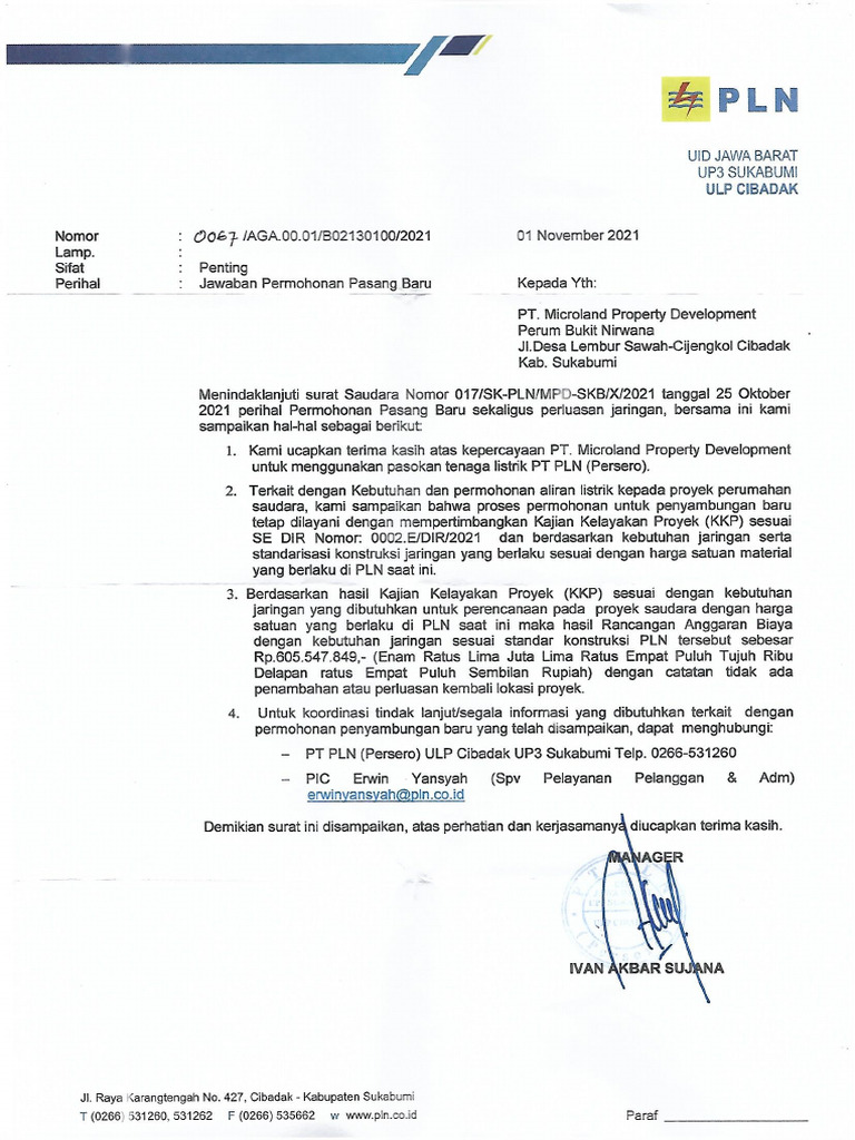 Surat Balasan PLN Pasang Baru | PDF