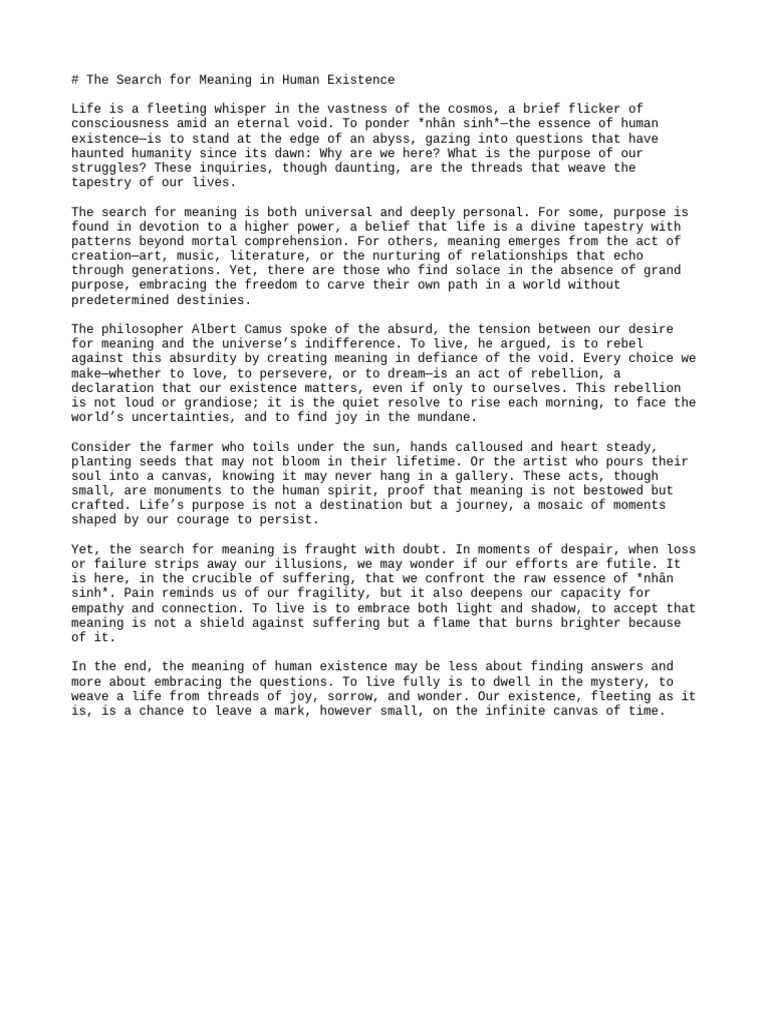The Search For Meaning in Human Existence | PDF | Metaphysics