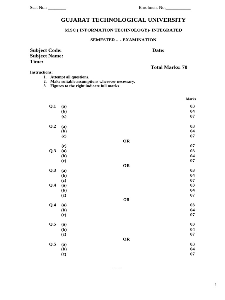 Paper Format - 70 Marks - M.SC IT | PDF