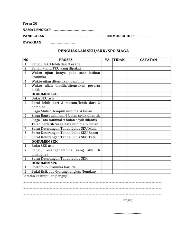 Form 2G Penilaian Calon Pramuka Garuda | PDF