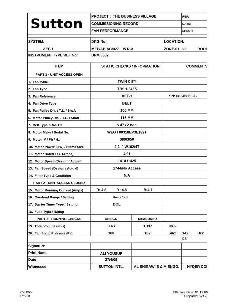005 Test Sheet - Fan Performance | PDF | Chess Theory | Chess