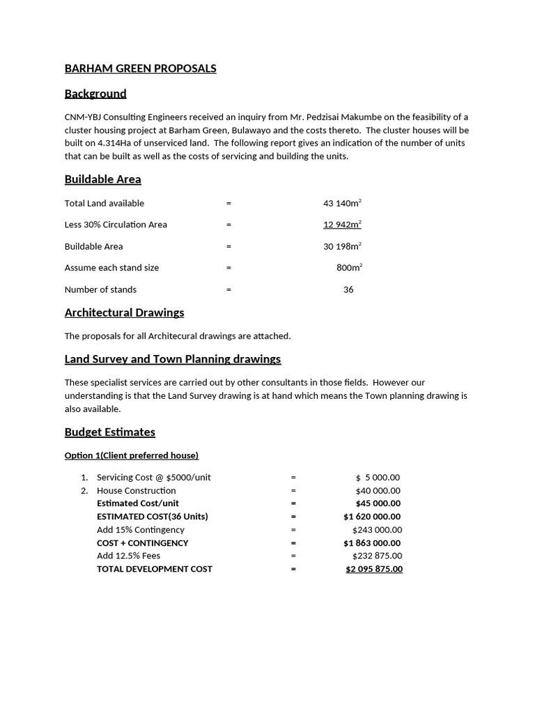 Cost Indications For Barham Green | PDF