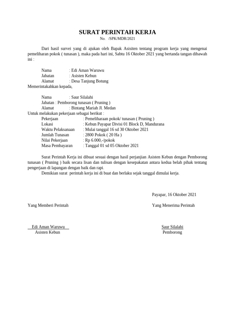 Surat Perintah Kerja | PDF