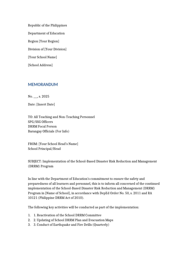 DRRM Implementation Memo | PDF