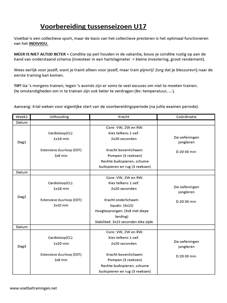 Voorbereiding Tussenseizoen U17 | PDF