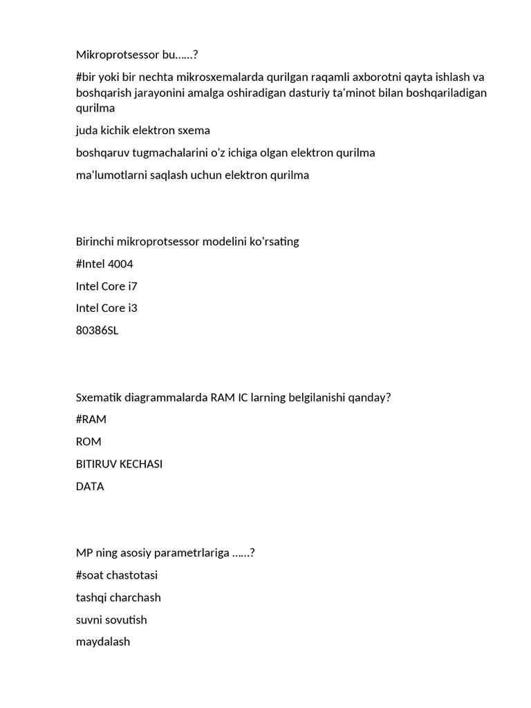 Mikroprotsessor 200 Uzb | PDF