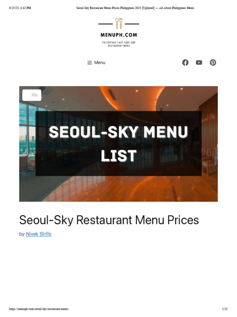 Seoul-Sky Restaurant Menu Prices Philippines 2025 (Updated) - All About ...