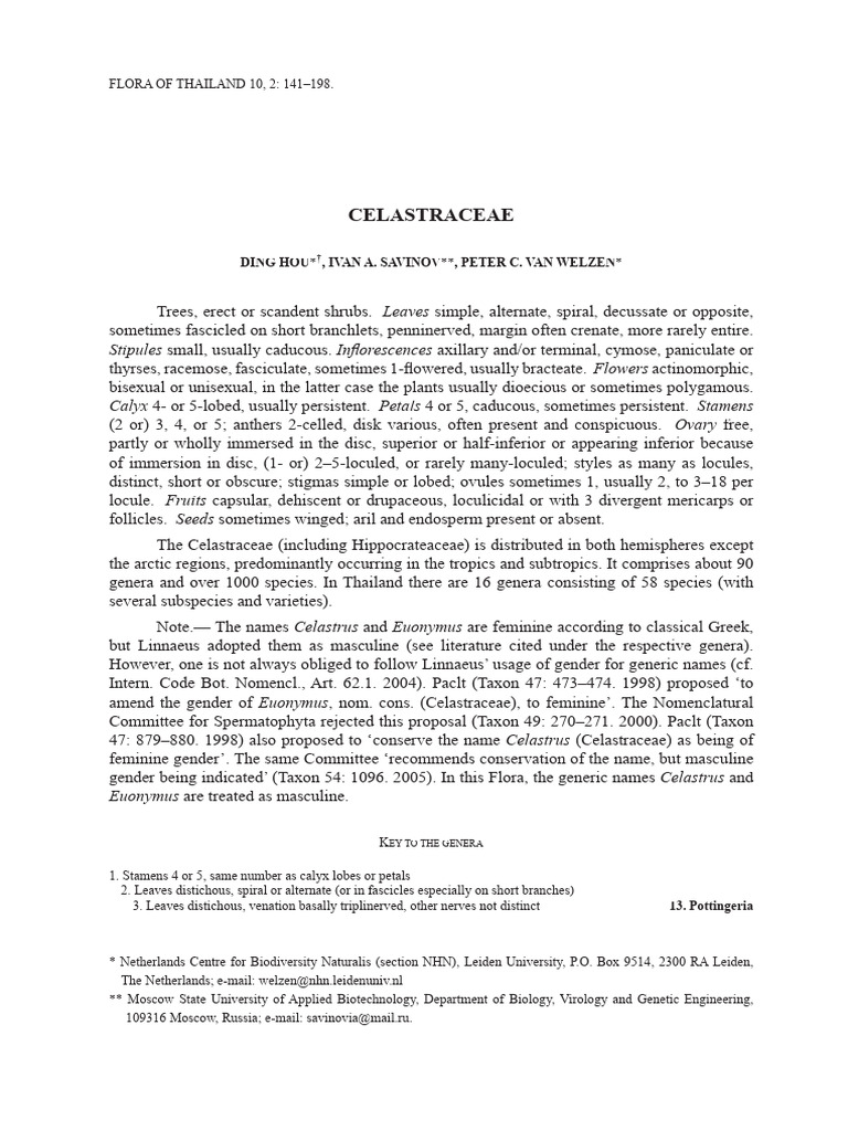 Celastraceae Family in Thailand | PDF | Fruit | Flowers