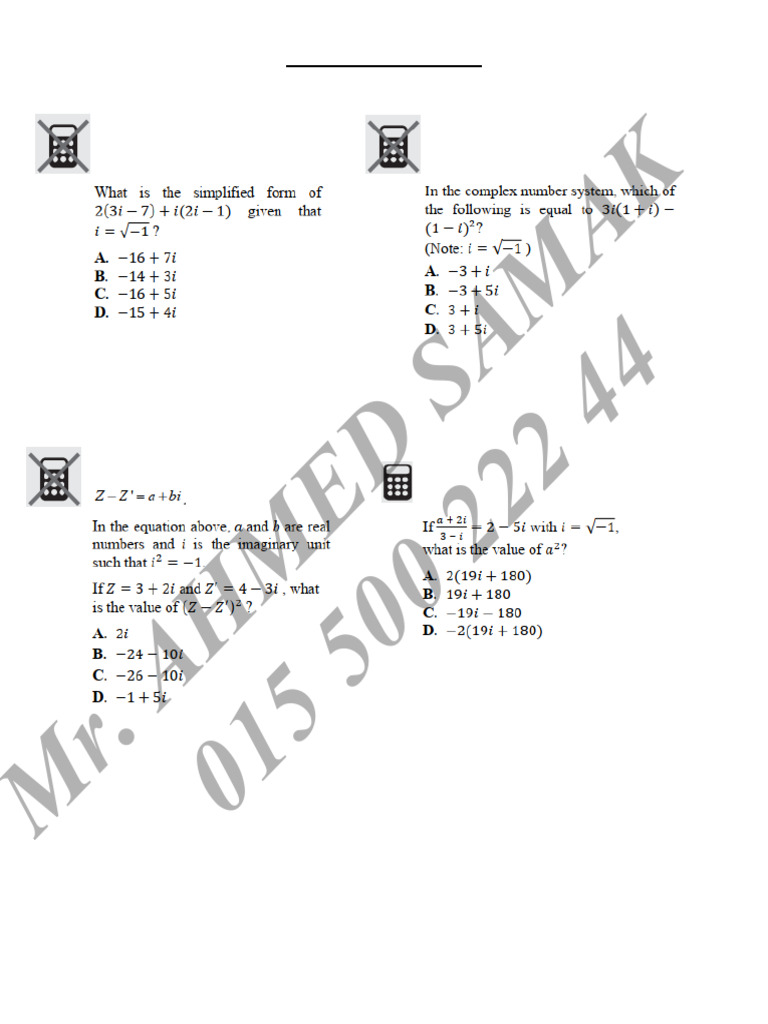 Complex Numbers Answers and Solutions | PDF