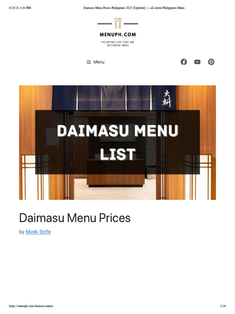 Daimasu Restaurant Menu 2025 Prices | PDF | Japanese Cuisine | Sushi