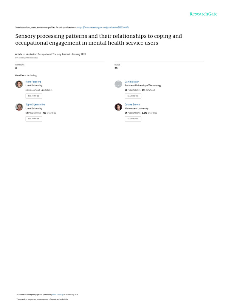 Sensory Processing Patterns and Their Relationships To Coping and ...
