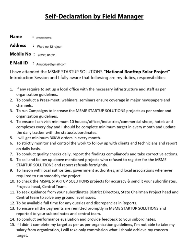 LOA FM Solar Self Declaration | PDF