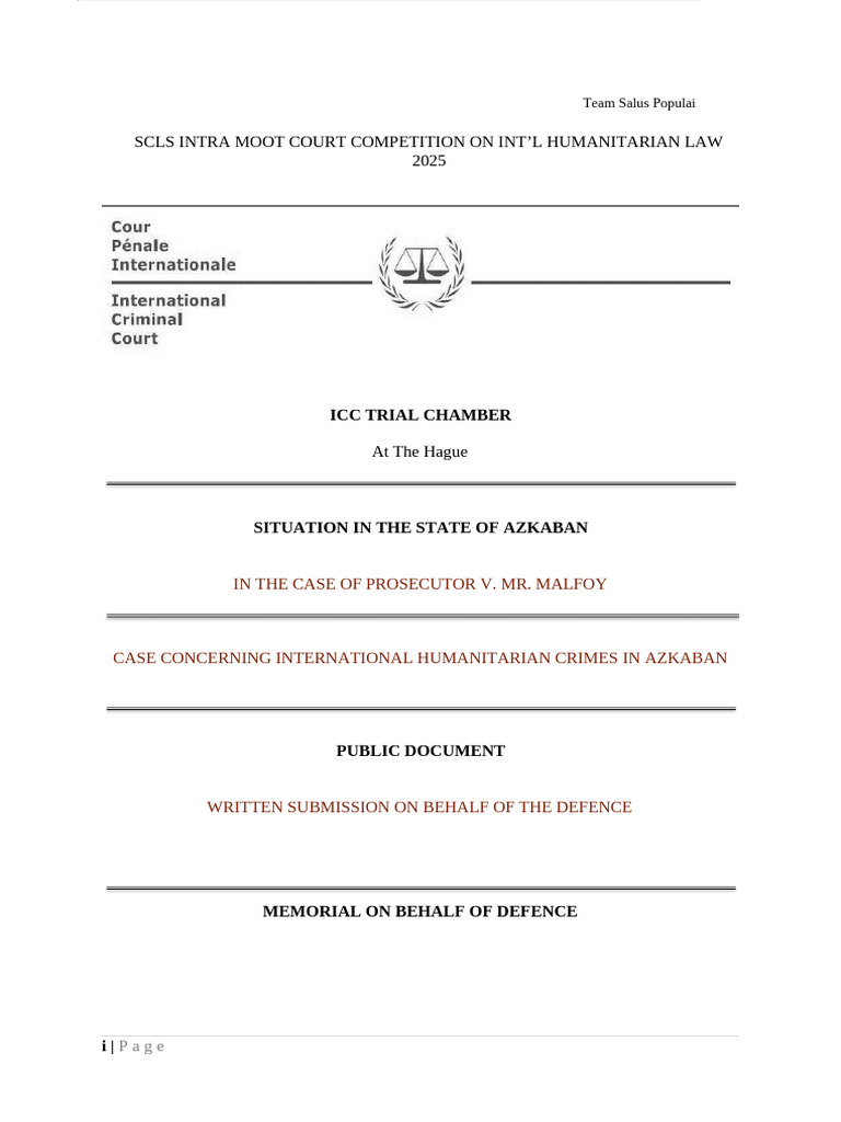 Defence Memorial With Cover Page | PDF | International Humanitarian Law ...