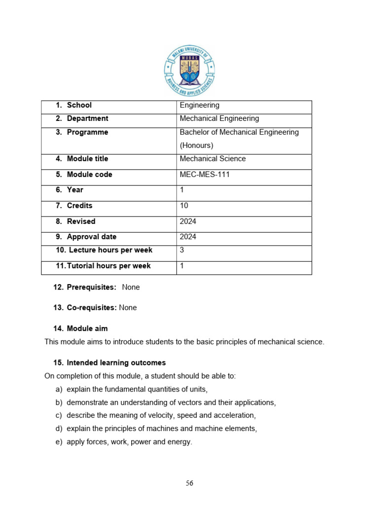 Introduction to Mechanical Science | PDF | Force | Acceleration