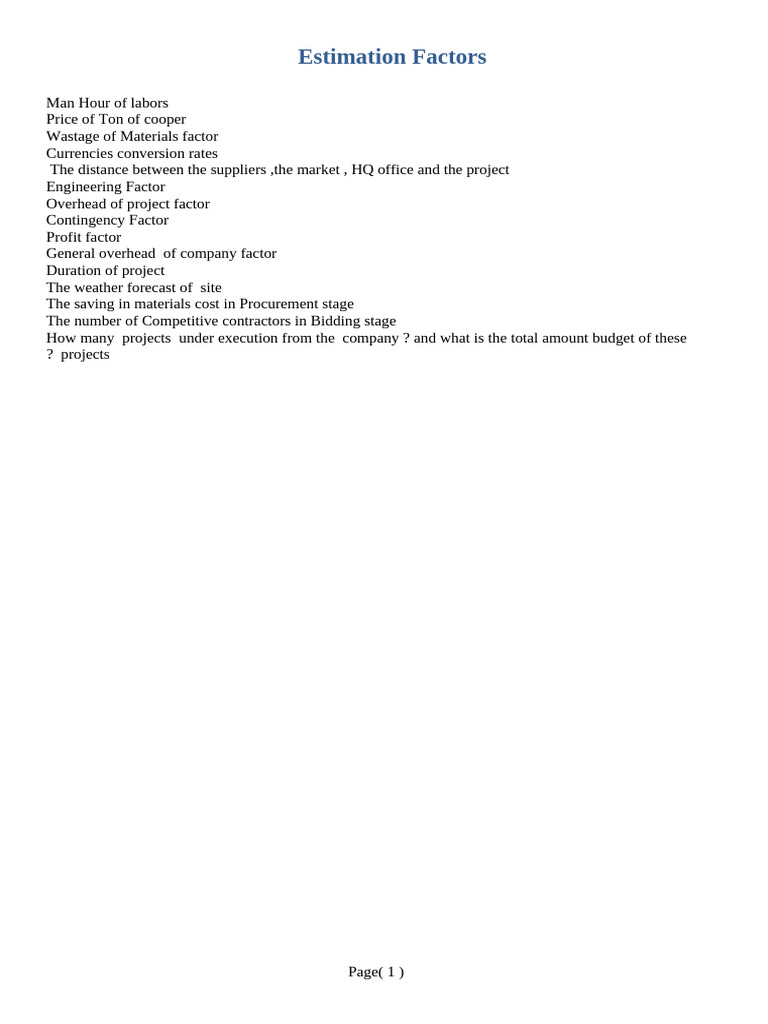 Project Cost Estimation Factors | PDF