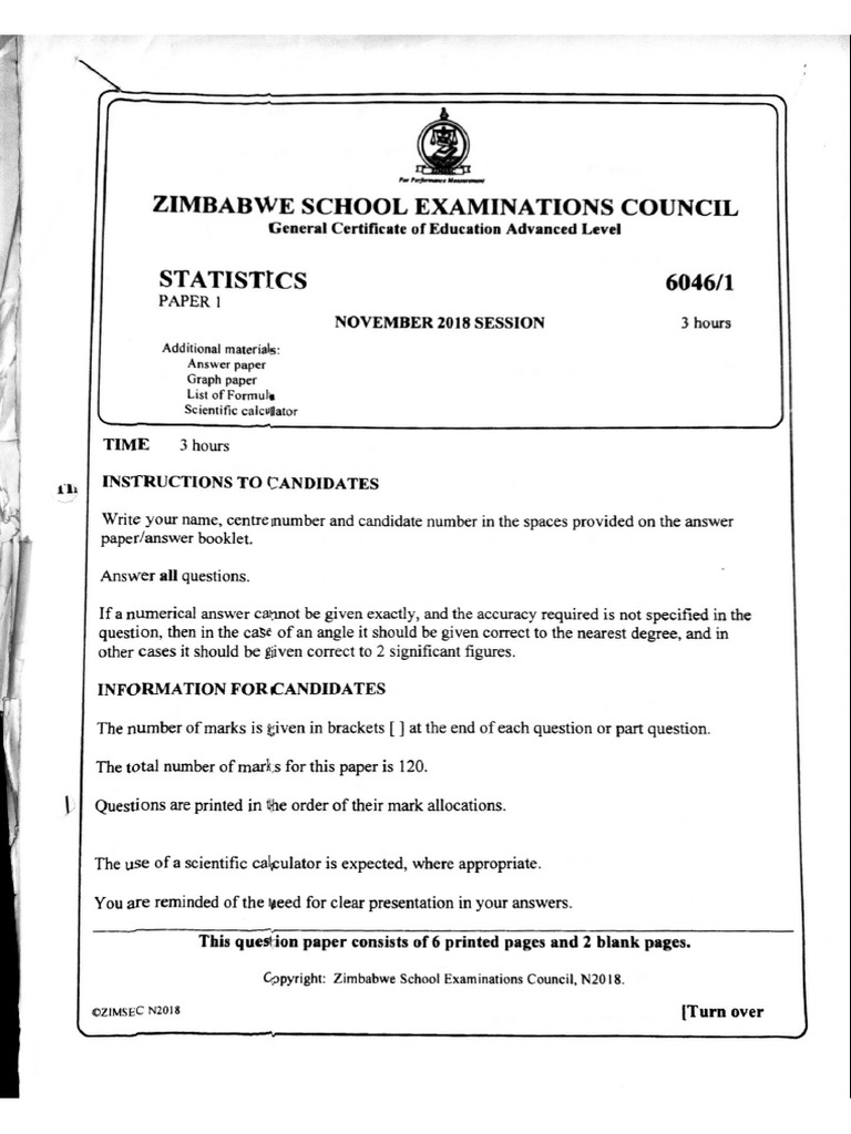 Statistics Papers and Marking Schemes | PDF