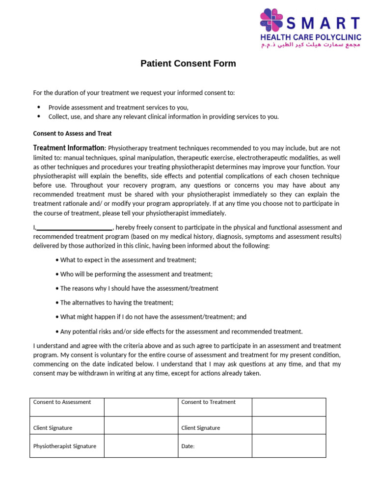 Physiotherapy Consent Form Template | PDF