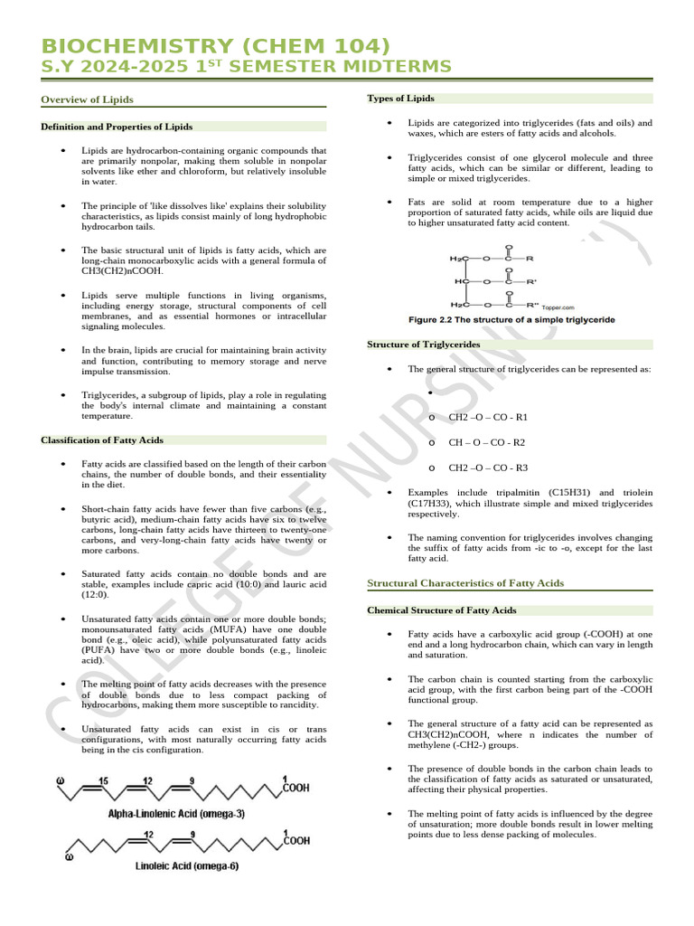 Lipids Overview and Functions in Biochemistry | PDF | Lipid | Fatty Acid