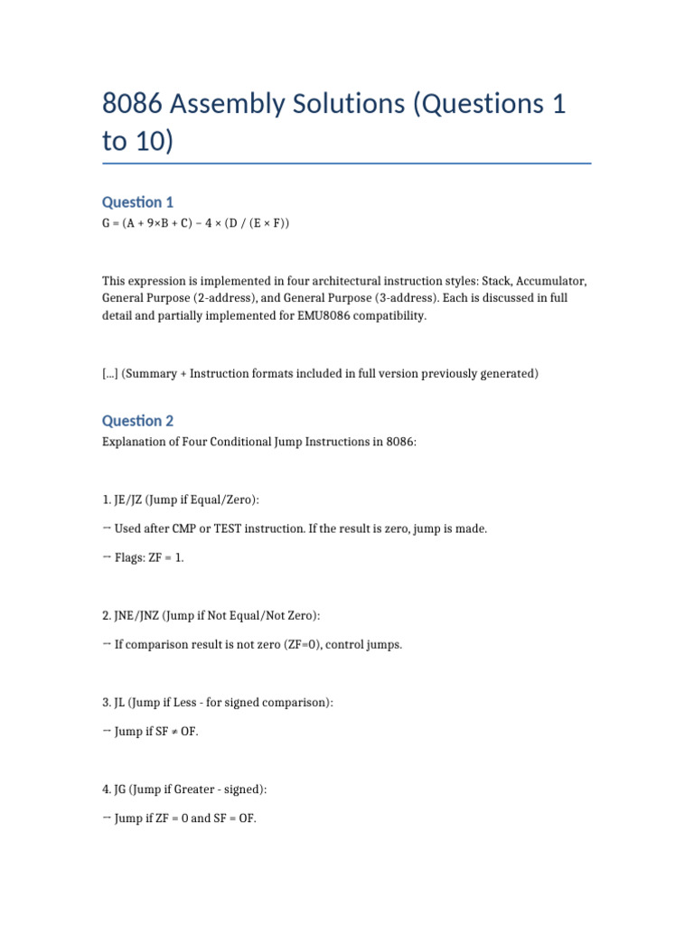 8086 Assembly Solutions Complete | PDF | Computer Programming ...