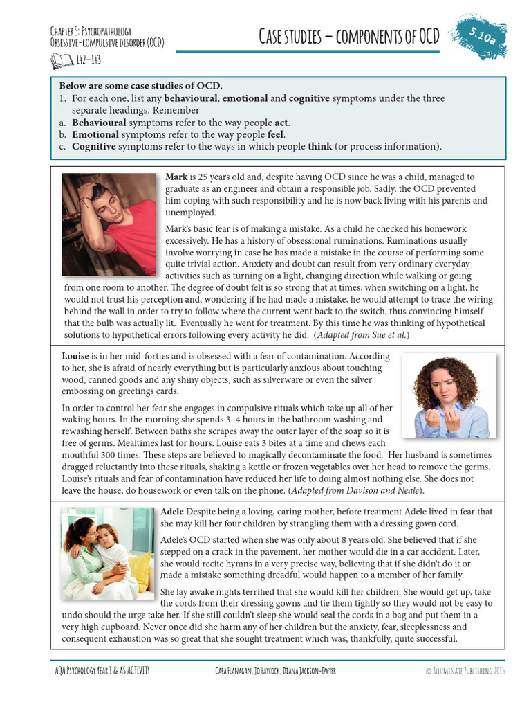 Student Case Study Worksheet | PDF | Obsessive–Compulsive Disorder ...