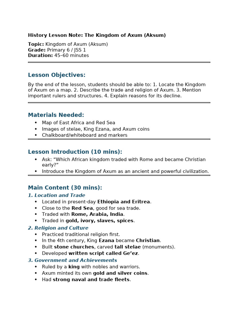 Axum Kingdom Lesson | PDF