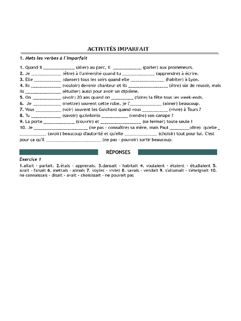 Activités Imparfait | PDF