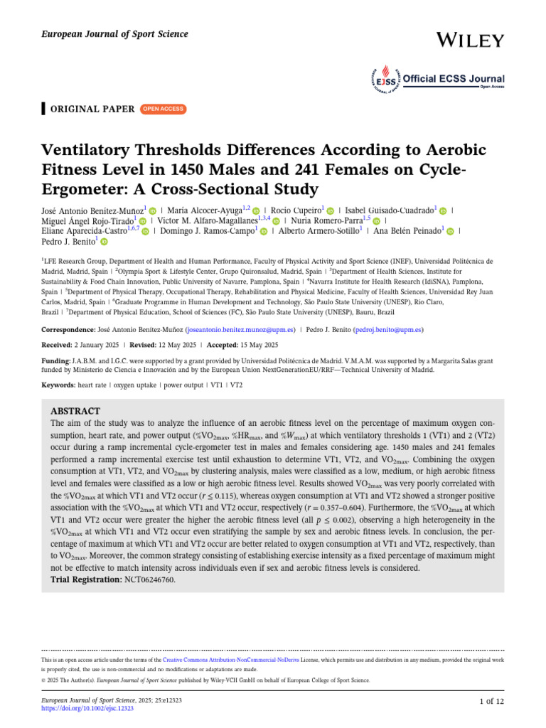 Ventilatory Thresholds Differences According To Ae | PDF | Heart Rate