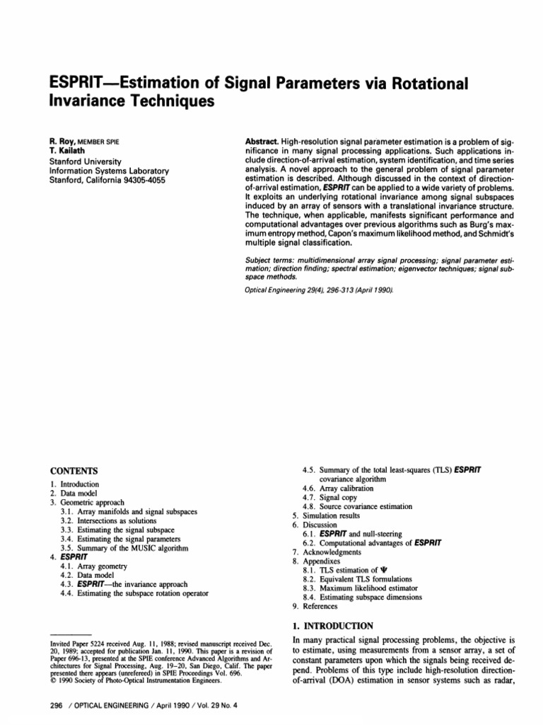 1990-J-IEEE-ESPRIT-Estimation of Signal Parameters Via Rotational Lnvariance Techniques | PDF ...
