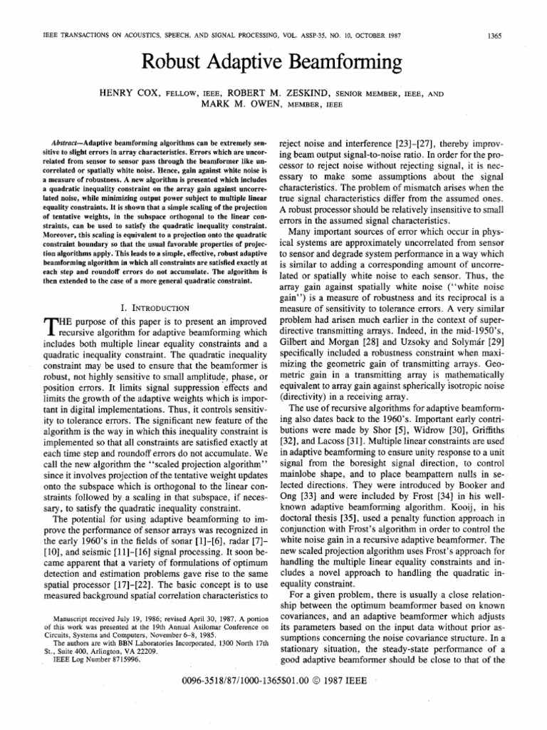 1987-J-IEEE-Robust Adaptive Beamforming | PDF | Mathematical ...