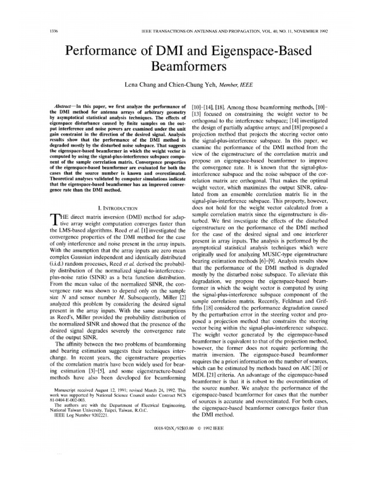 1992-J-IEEE-Performance of DMI and Eigenspace-Based Beamformers | PDF